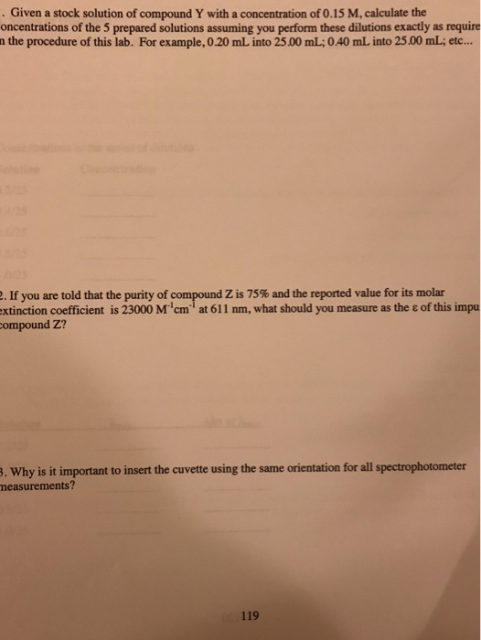 Solved Given a stock solution of compound Y with a | Chegg.com
