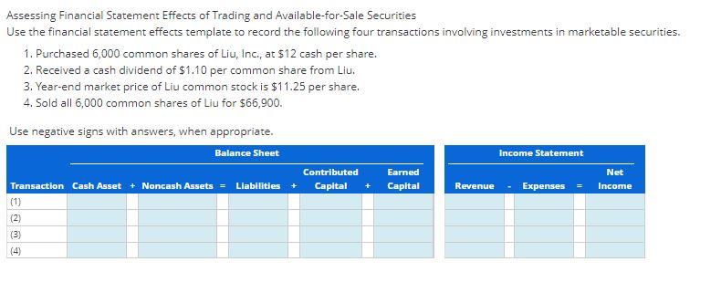 Solved Assessing Financial Statement Effects of Trading and | Chegg.com