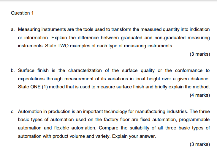 Solved Question 1 a. Measuring instruments are the tools | Chegg.com