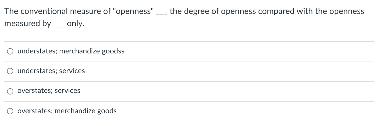 Solved the degree of openness compared with the openness The | Chegg.com