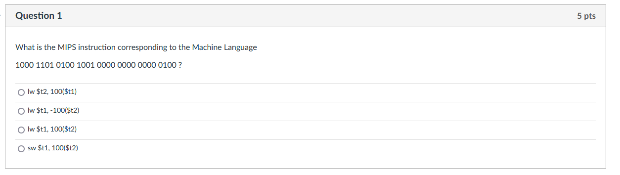 Solved What is the MIPS instruction corresponding to the | Chegg.com