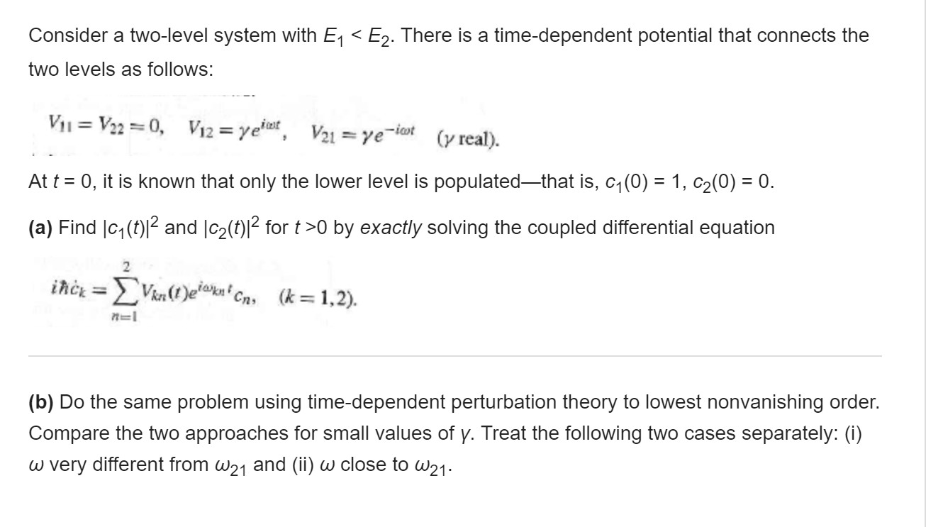 Solved Consider a two-level system with E1
