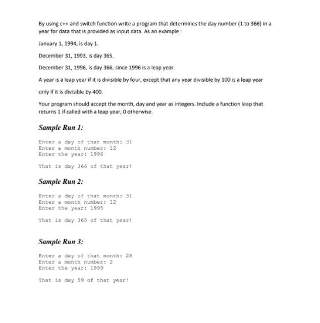 Solved By using c++ and switch function write a program that | Chegg.com