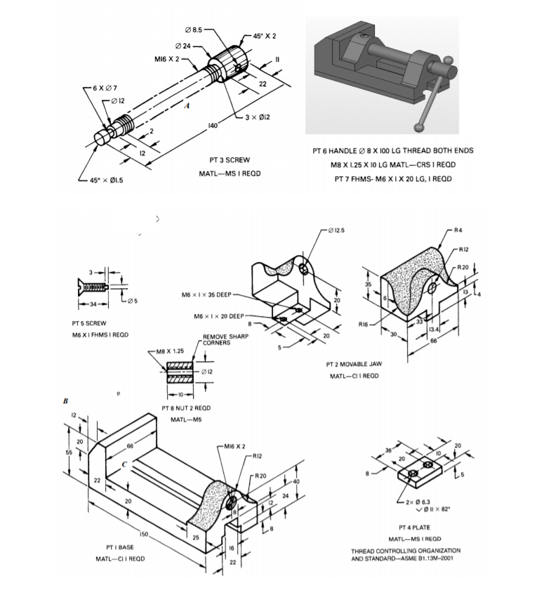 Solved Part Drawings Detail drawings of none-standard parts. | Chegg.com