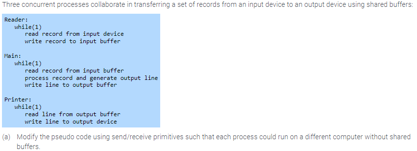 Solved Three concurrent processes collaborate in | Chegg.com