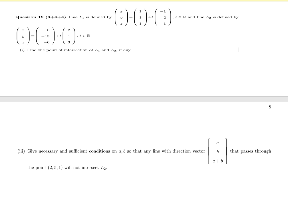 Solved Question 19(6+4+4) Line L1 is defined by | Chegg.com