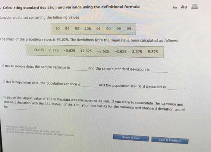 Solved Aa Aa Calculating standard deviation and variance | Chegg.com