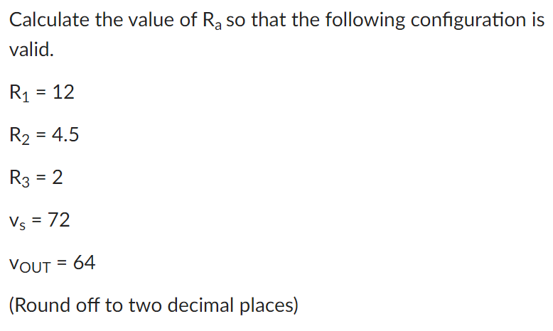 Solved Ra Vout R2 + R1 Vs R3 Calculate the value of Ra so | Chegg.com