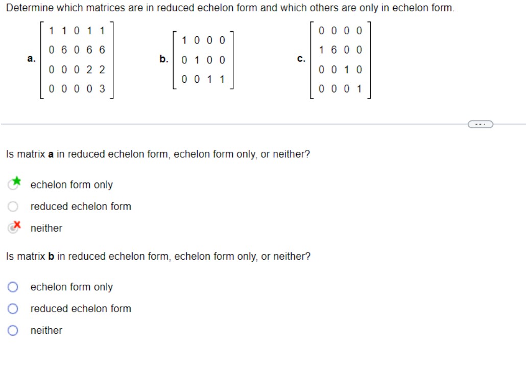 Solved Determine which matrices are in reduced echelon form | Chegg.com