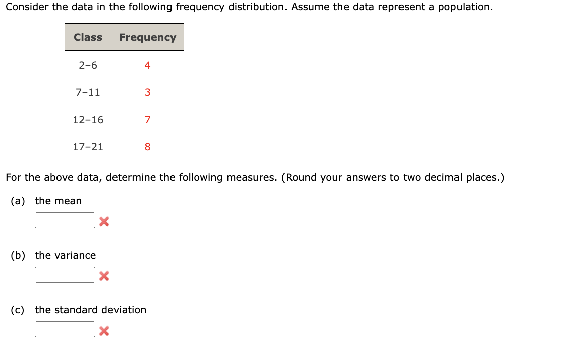 Solved Consider the data in the following frequency | Chegg.com