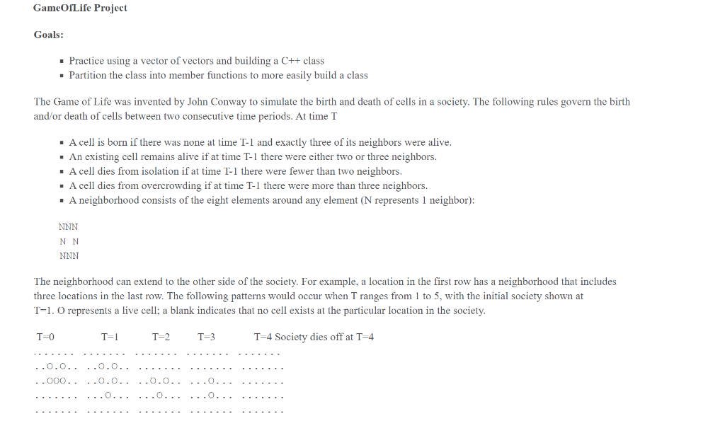 Solved GameOfLife Project Goals: • Practice using a vector | Chegg.com