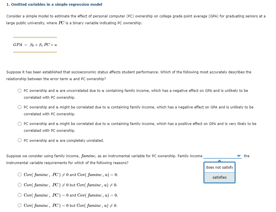 Solved 1. Omitted variables in a simple regression model | Chegg.com