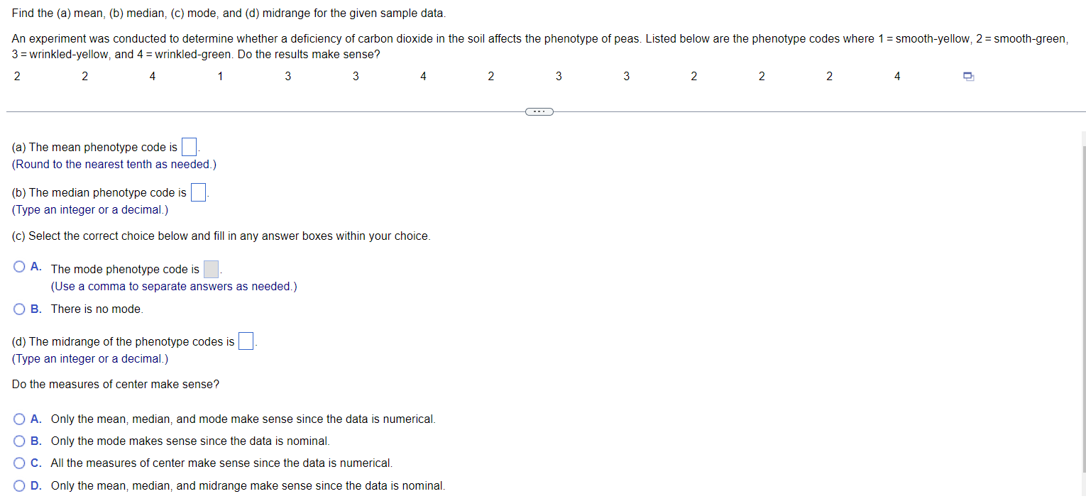 Solved Find the (a) mean, (b) median, (c) mode, and (d) | Chegg.com