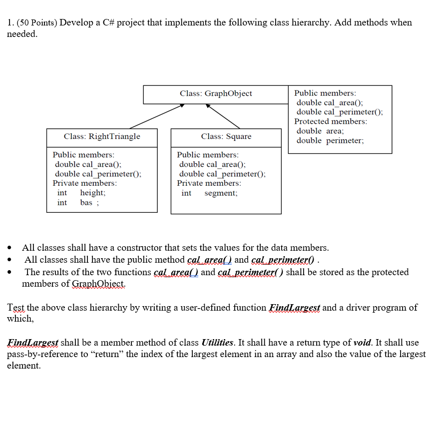 Solved 1. (50 Points) Develop a C# project that implements | Chegg.com