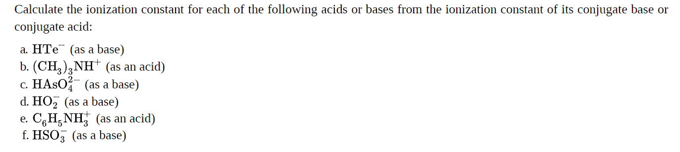 Solved Calculate the ionization constant for each of the | Chegg.com