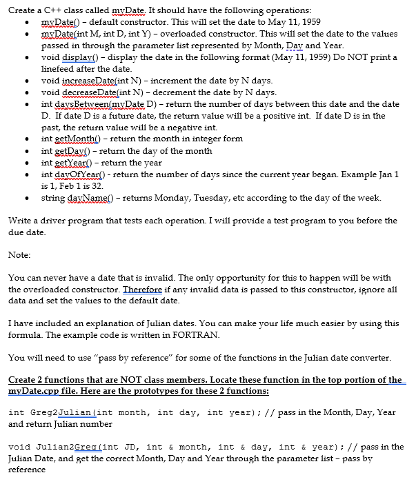 Solved Create a C++ class called myDate. It should have the | Chegg.com