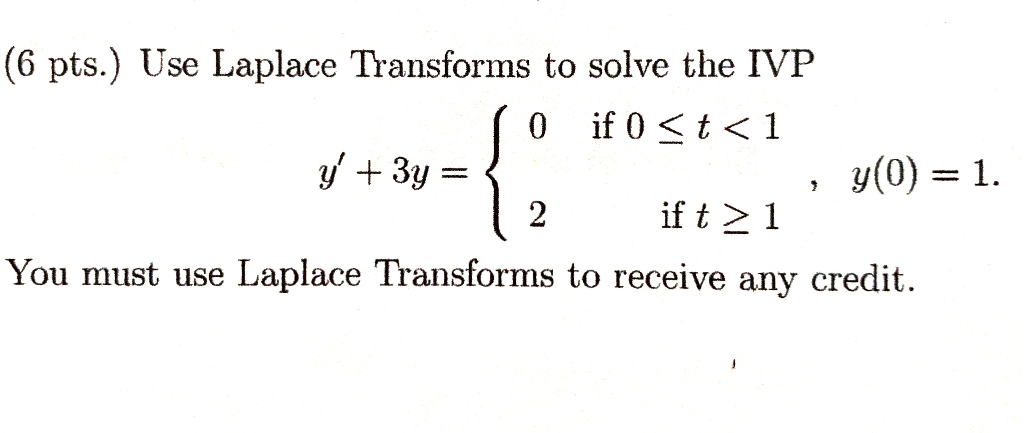 Solved (6 pts.) Use Laplace Transforms to solve the IVP To | Chegg.com