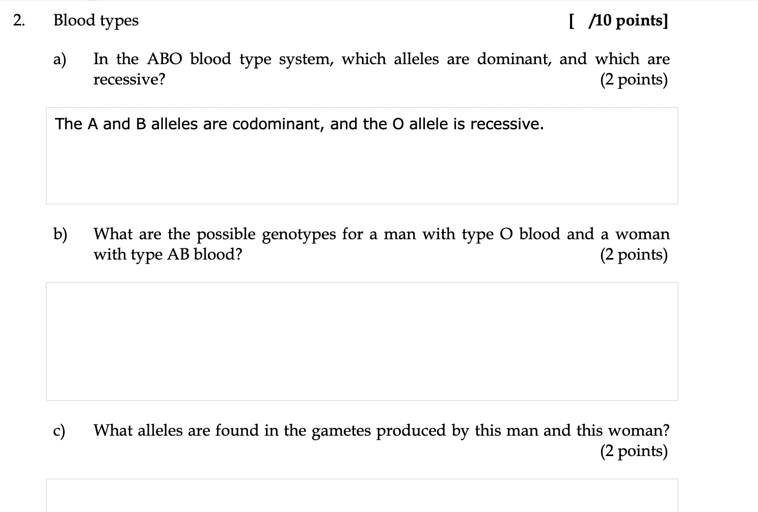 Solved a) In the ABO blood type system, which alleles are | Chegg.com