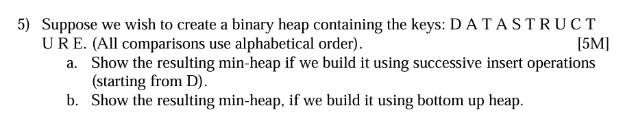 Solved 5) ﻿Suppose we wish to create a binary heap | Chegg.com