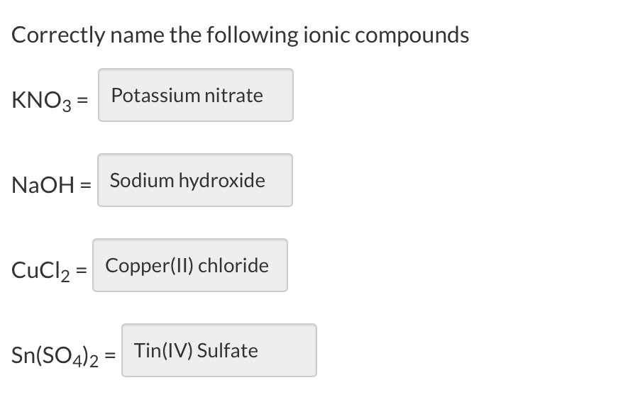 Solved Correctly name the following ionic compounds KNO3 = | Chegg.com