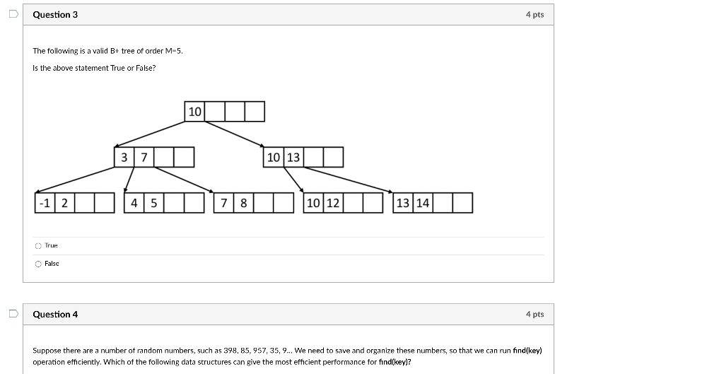 Solved D Question 3 4 pts The following is a valid B+ tree | Chegg.com