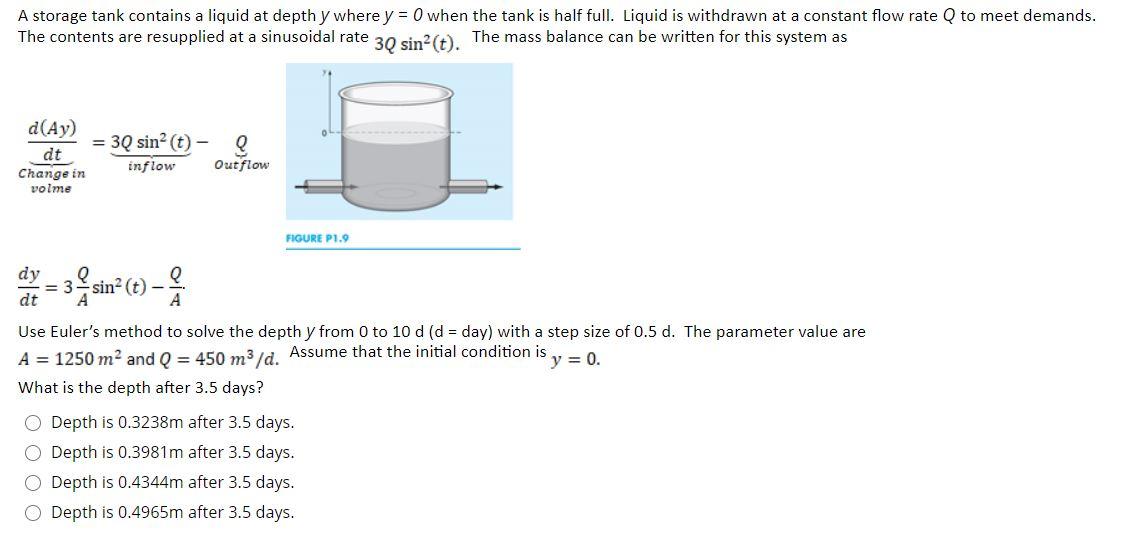 Solved A storage tank contains a liquid at depth y where y = | Chegg.com