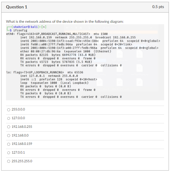 Solved What is the network address of the device shown in | Chegg.com