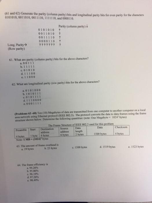 Solved Generate the parity (column parity) bits and | Chegg.com