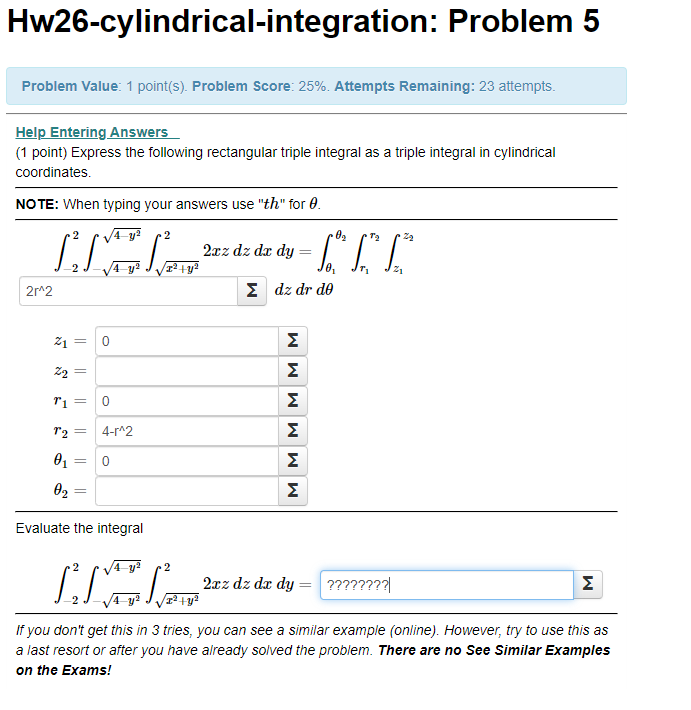 Solved Hw26-cylindrical-integration: Problem 5 Problem | Chegg.com