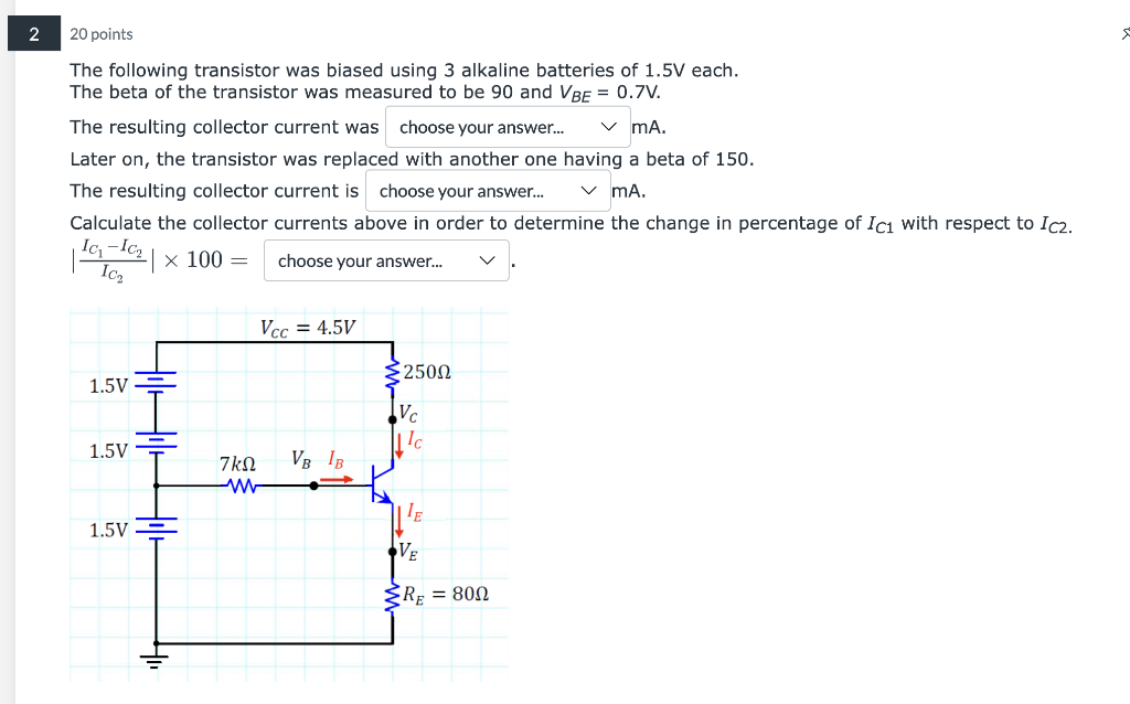 Solved 20 points The following transistor was biased using 3 | Chegg.com