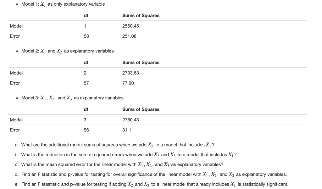 Solved - Model 1: X1 as only explanatory variable | Chegg.com