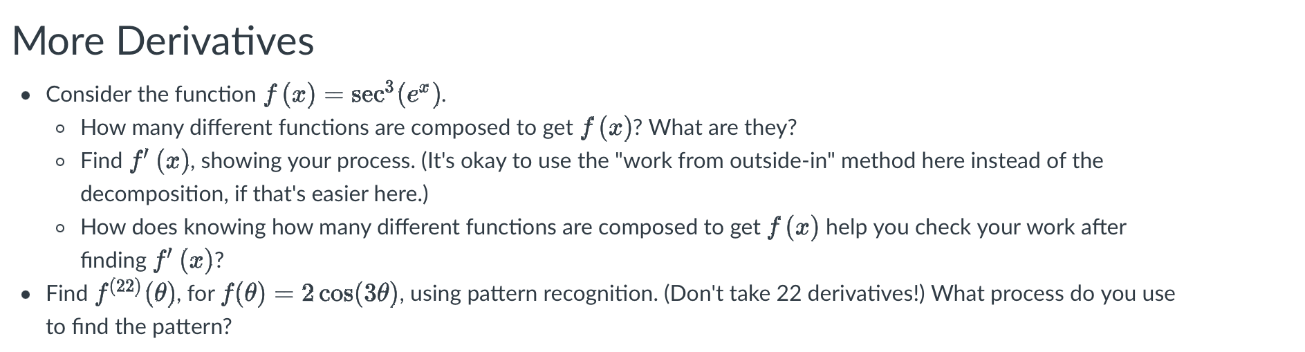 Solved More Derivatives - Consider the function | Chegg.com