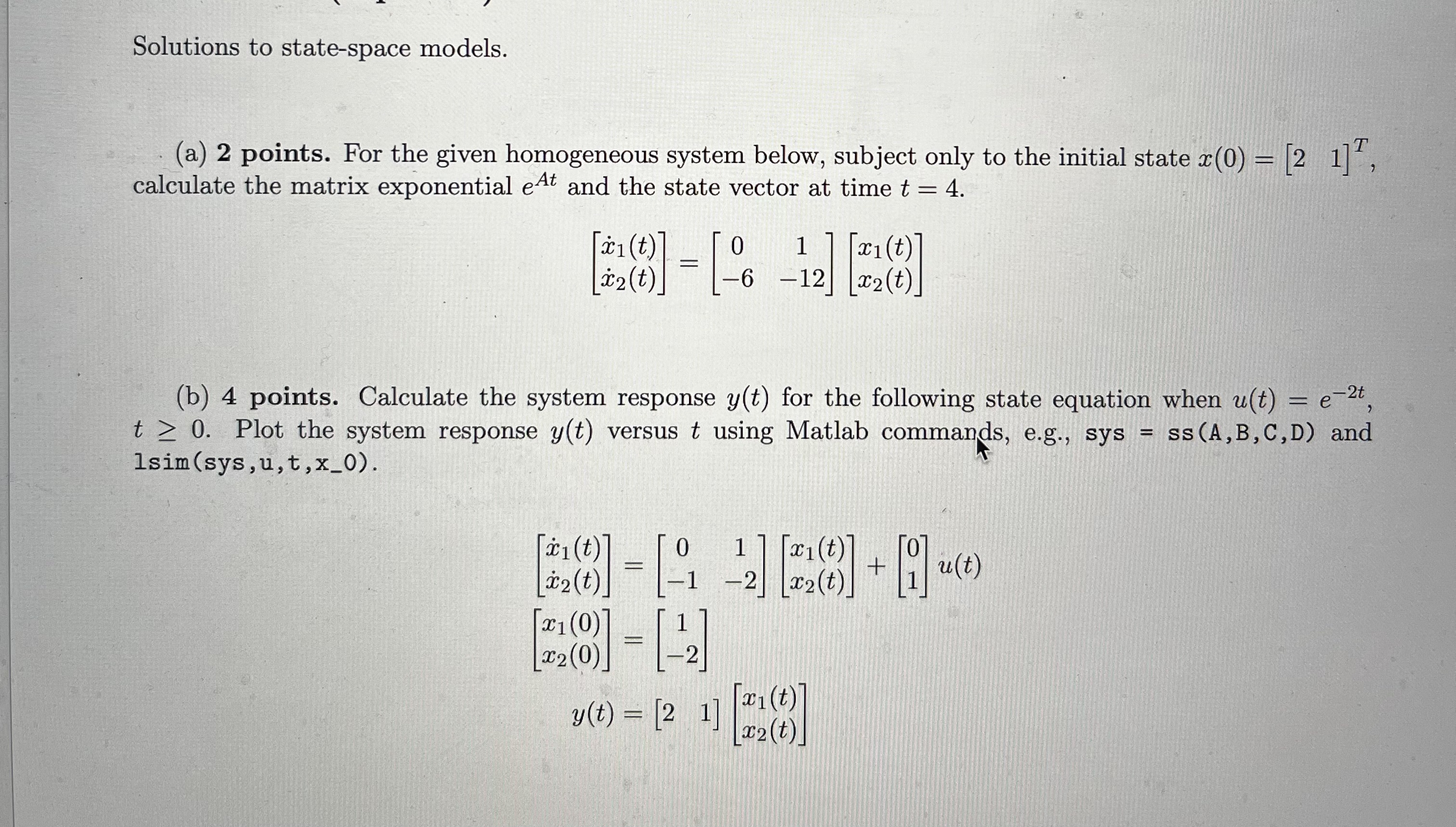 Solved Solutions to state-space models.(a) 2 ﻿points. For | Chegg.com