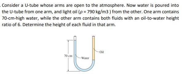 Solved Consider a U-tube whose arms are open to the | Chegg.com