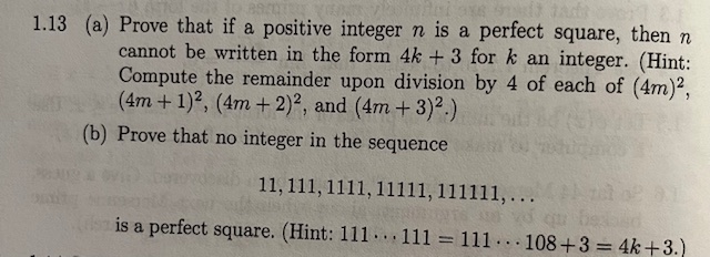 Solved 1.13 (a) ﻿Prove that if a positive integer n ﻿is a | Chegg.com