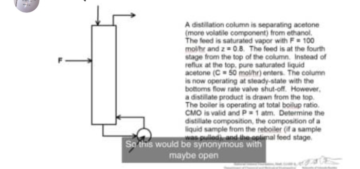 A distillation column is separating acetone more | Chegg.com