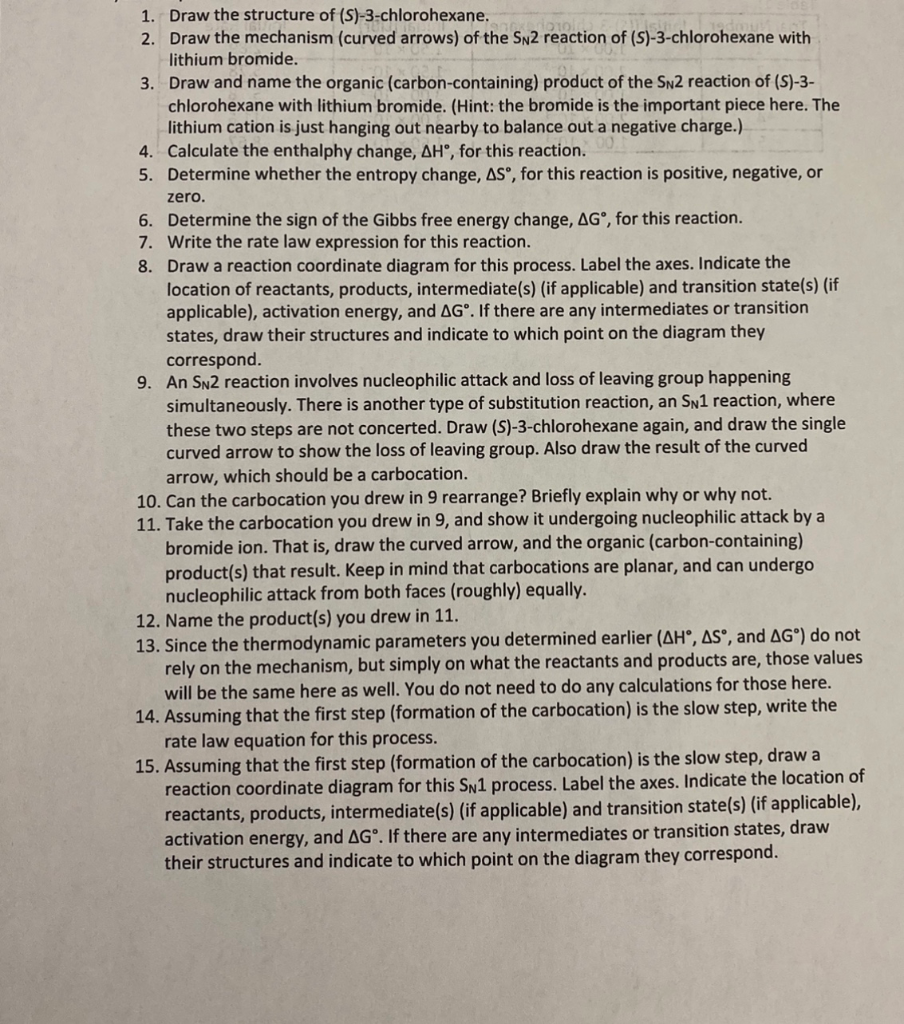 Solved 1. Draw the structure of (S)-3-chlorohexane. 2. Draw | Chegg.com