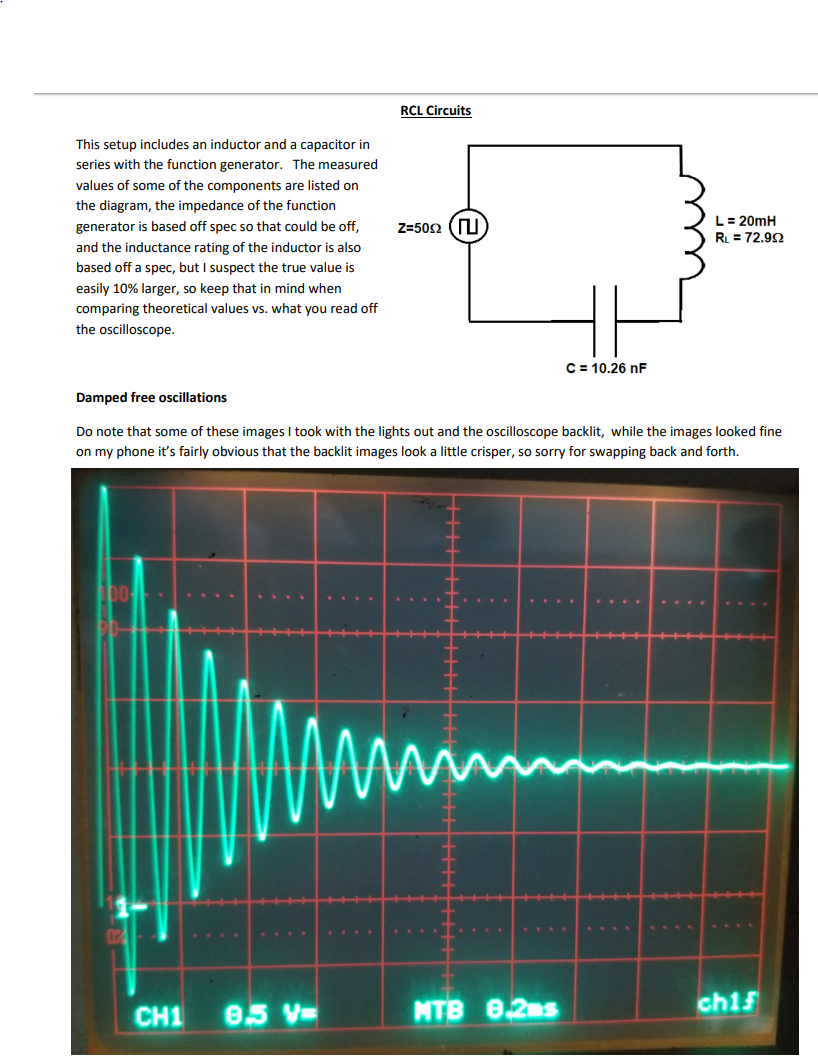Solved RCL Circuits Z=502 (M ) This setup includes an | Chegg.com