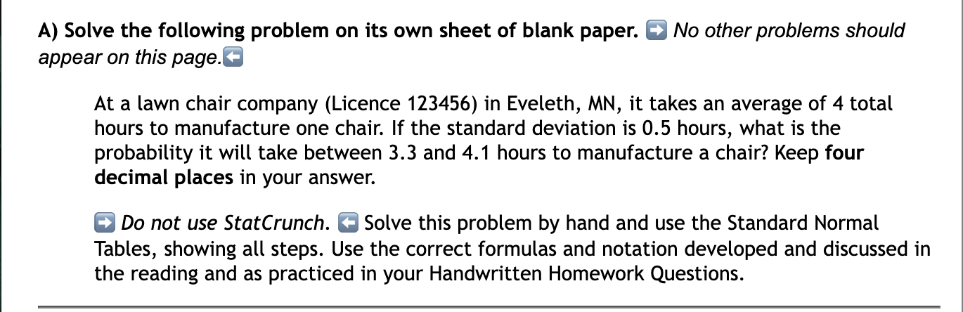 Solved A) Solve the following problem on its own sheet of | Chegg.com