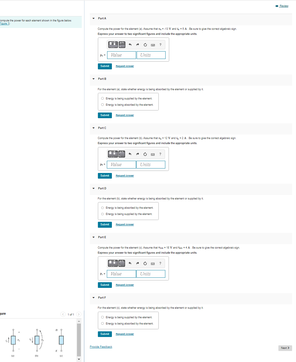 Solved Compute the power for each element shown in the | Chegg.com