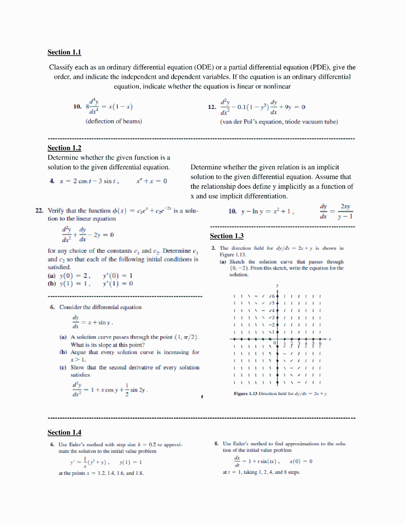 Solved Section 1.1 Classify each as an ordinary differential | Chegg.com