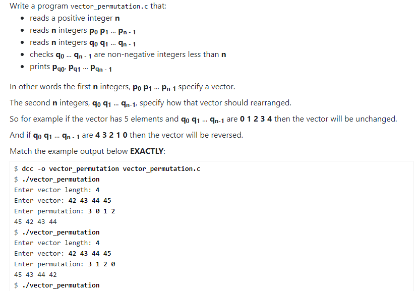 Solved Write a program vector_permutation.c that: • reads a | Chegg.com