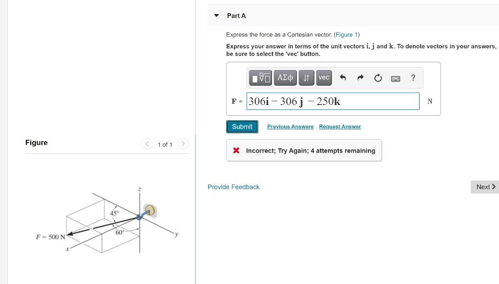 Solved 3D Force Vectors - Express the force as a cartesian | Chegg.com