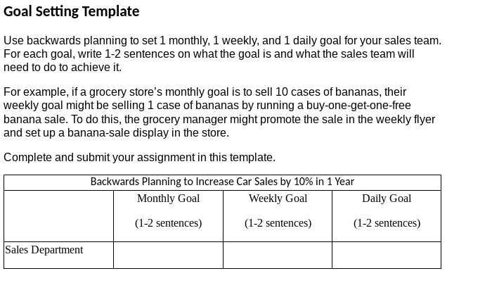 Solved Goal Setting Template Use backwards planning to set 1 | Chegg.com