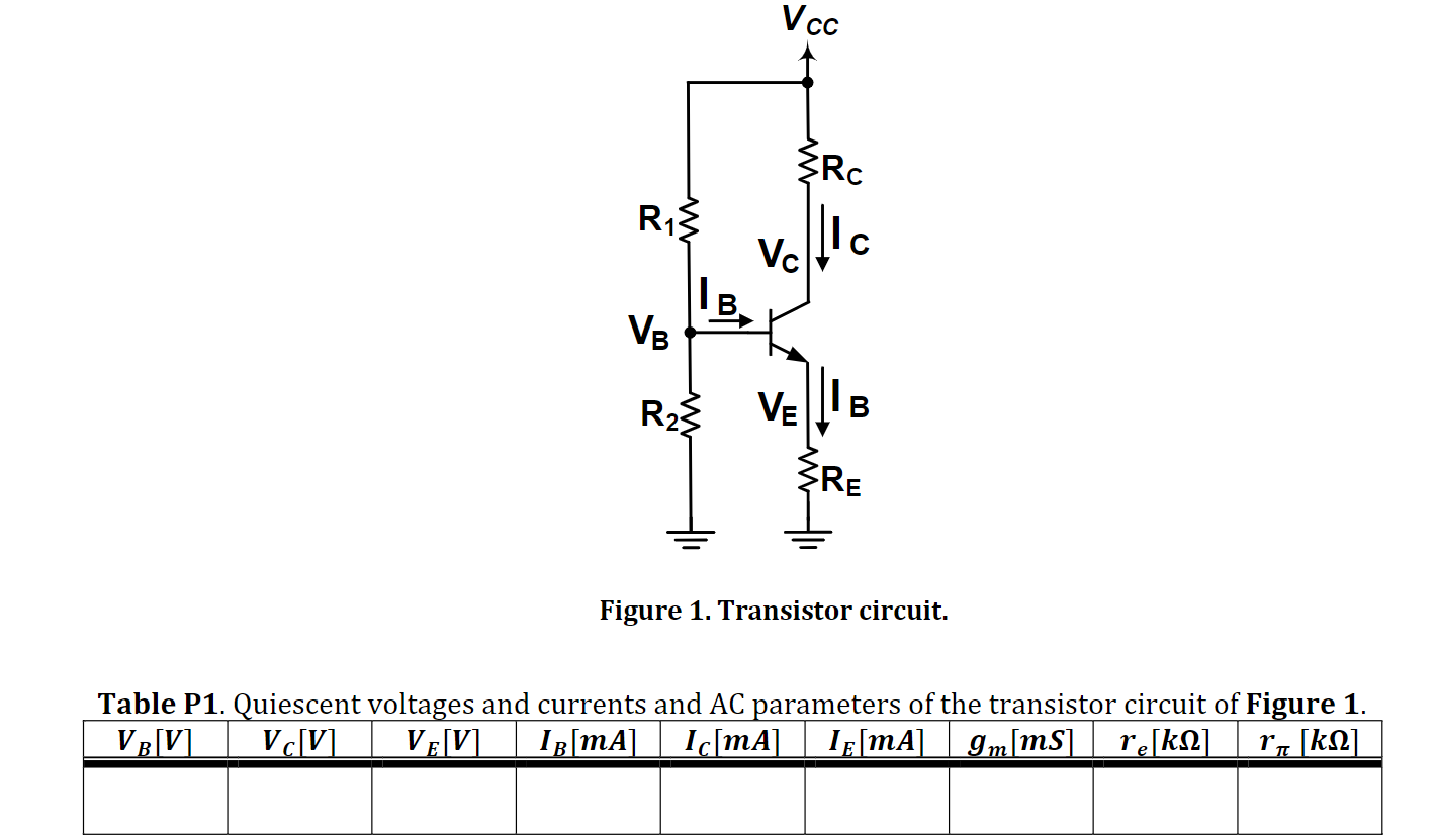 Solved For the transistor circuit of Figure 1, calculate the | Chegg.com