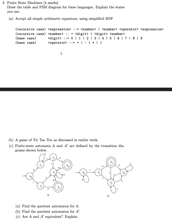 Solved Finite State Machines [4 marks] Draw the table and | Chegg.com