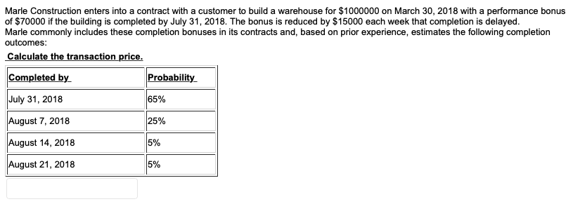 Solved Marle Construction enters into a contract with a | Chegg.com