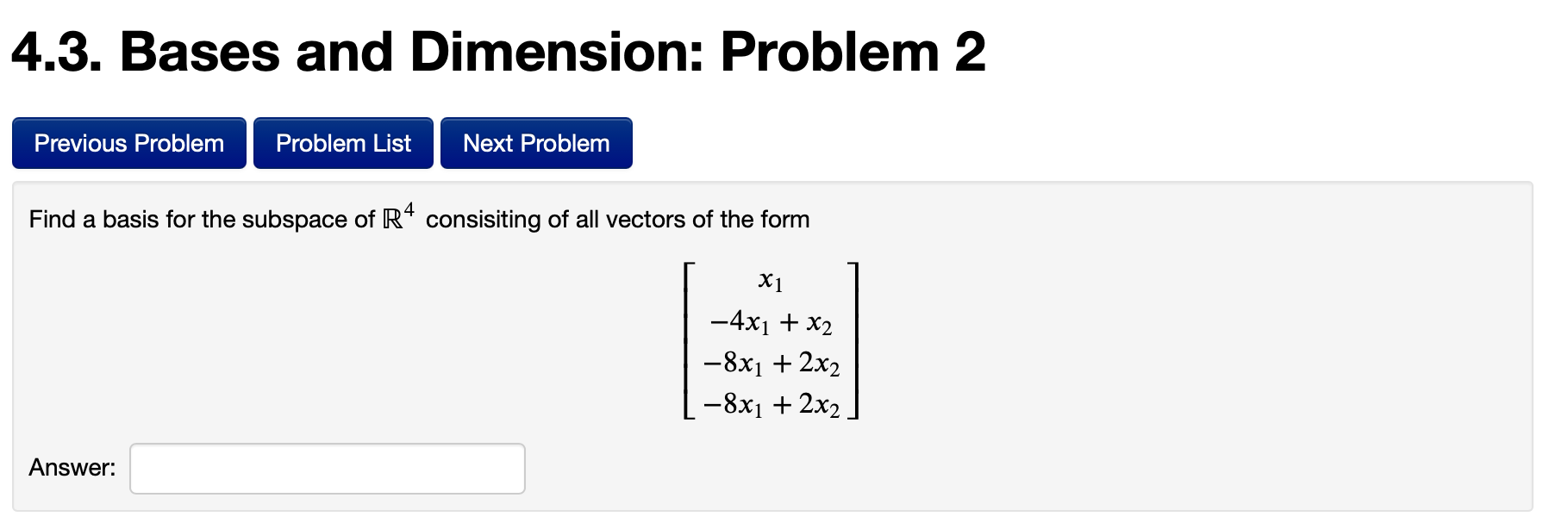 Solved 4.3. Bases and Dimension: Problem 2 Find a basis for | Chegg.com