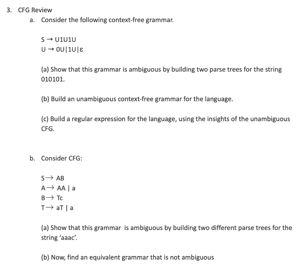 Solved 3. CFG Review Consider the following context-free | Chegg.com