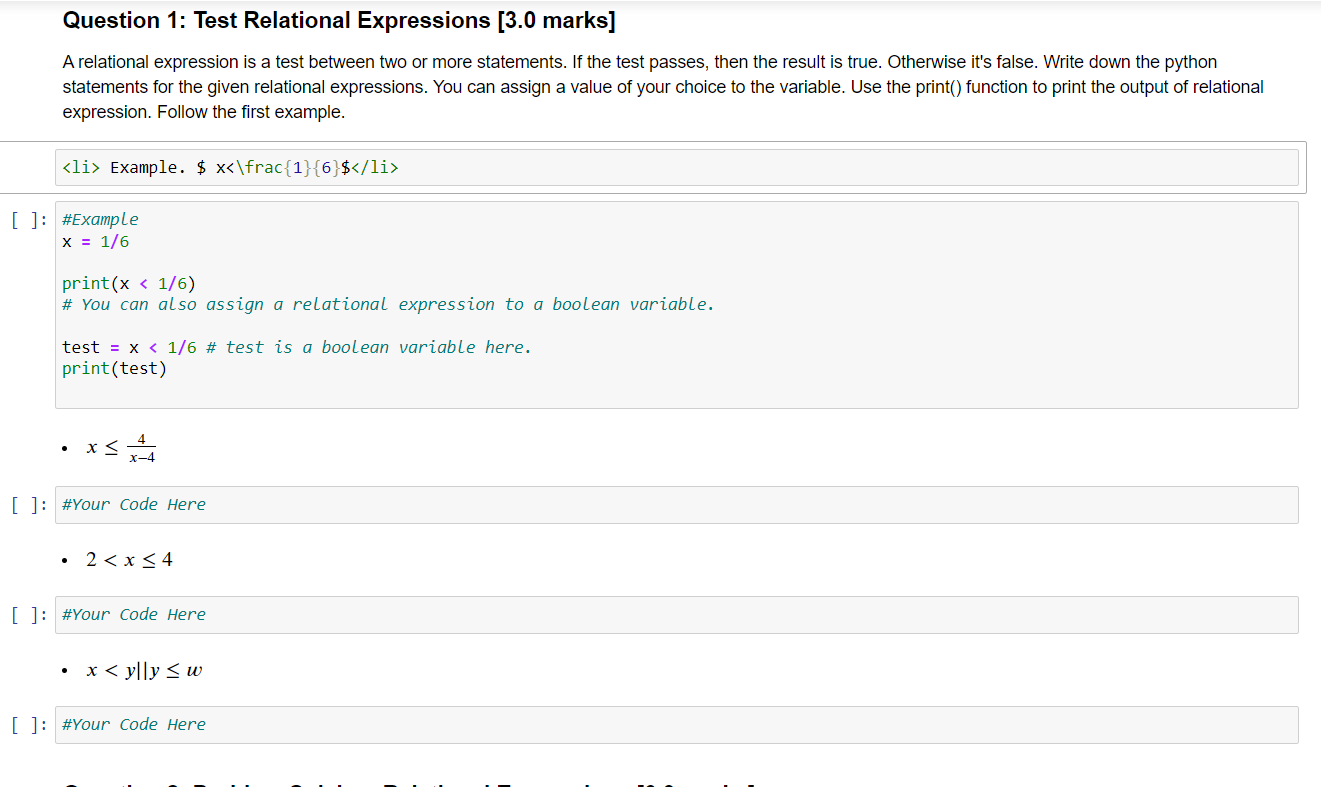 Solved Question 1: Test Relational Expressions [3.0 marks] A | Chegg.com